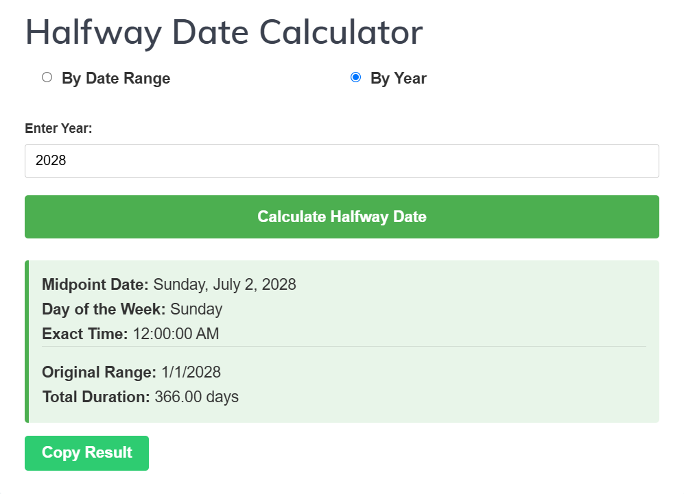 Halfway Between Two Dates | For Years & Custom Ranges - TOOLYATRI.COM